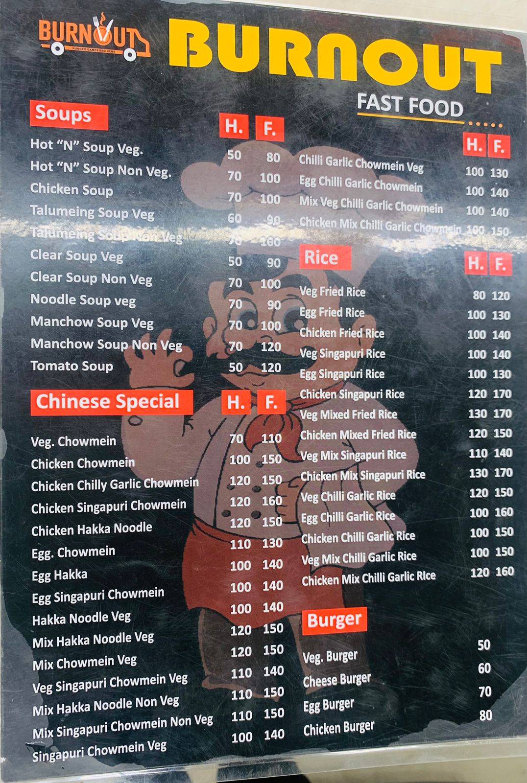 Menu at Burnout Cafe fast food, Delhi