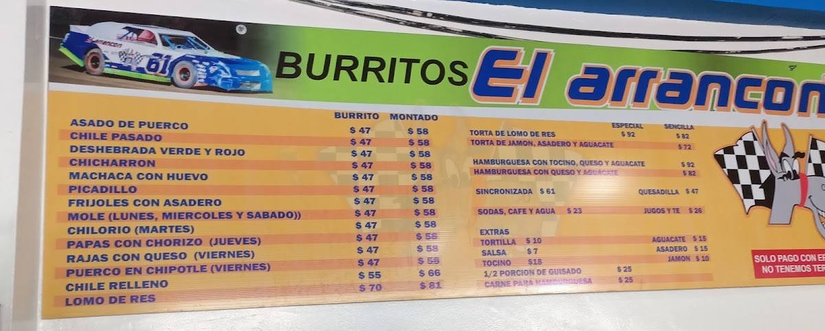 Carta del restaurante Burritos El Arrancón, Chihuahua, Blvrd Gustavo ...