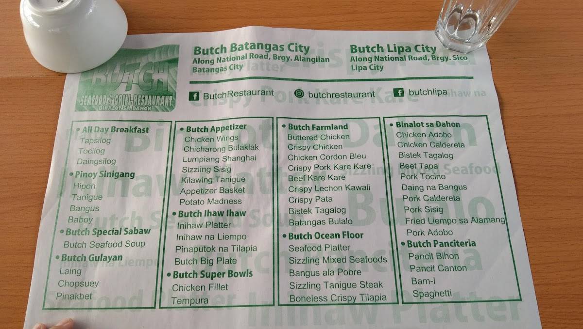 Menu at Butch Seafood & Grill Restaurant, Lipa