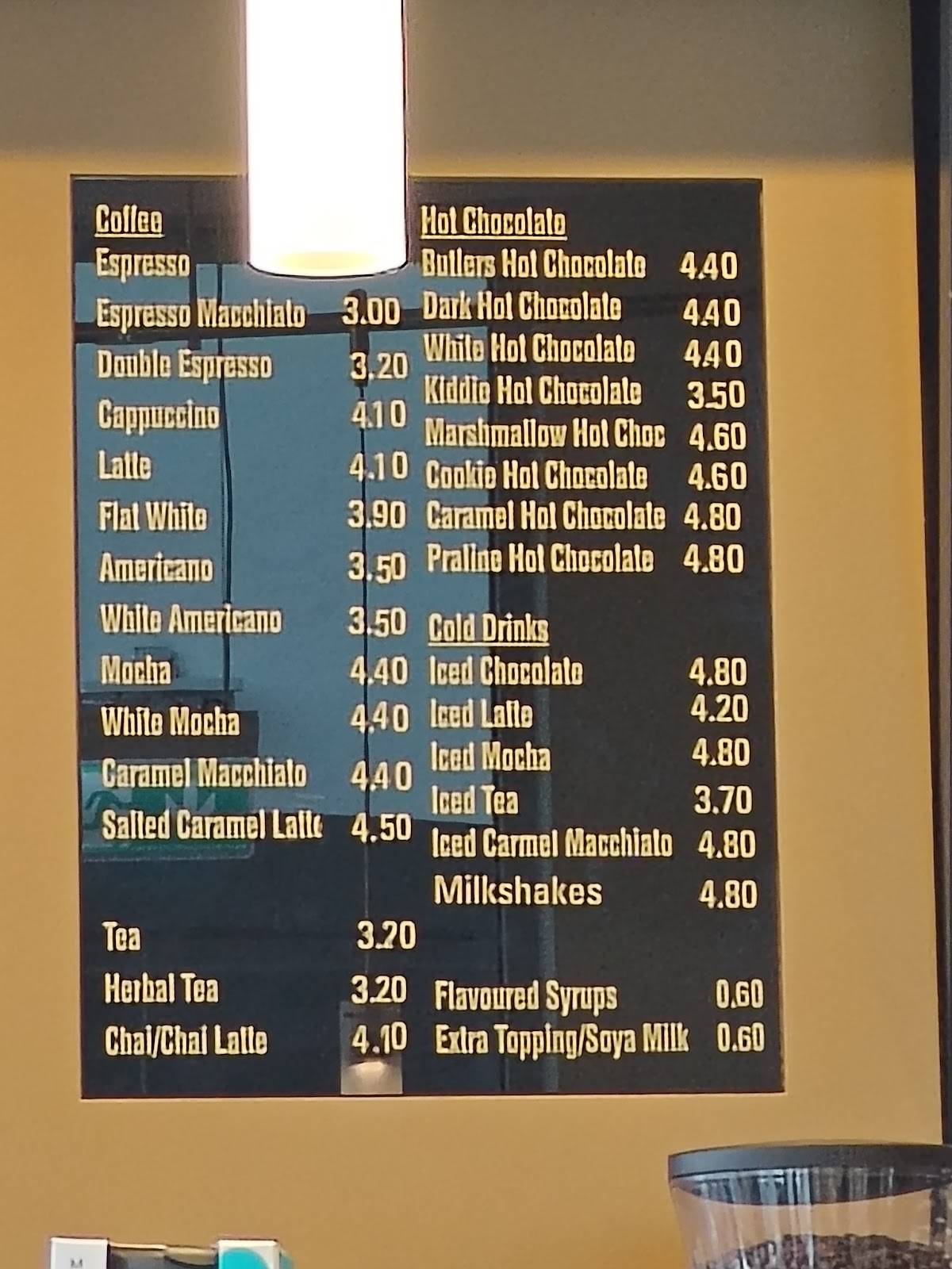 Menu at Butlers Chocolate Café cafe, Dublin, Liffey Valley Shopping Centre