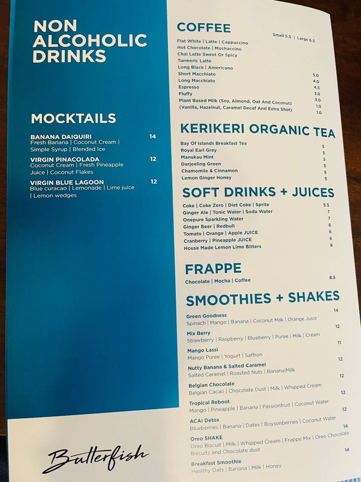 Menu at Butterfish Restaurant And Cafe, Russell