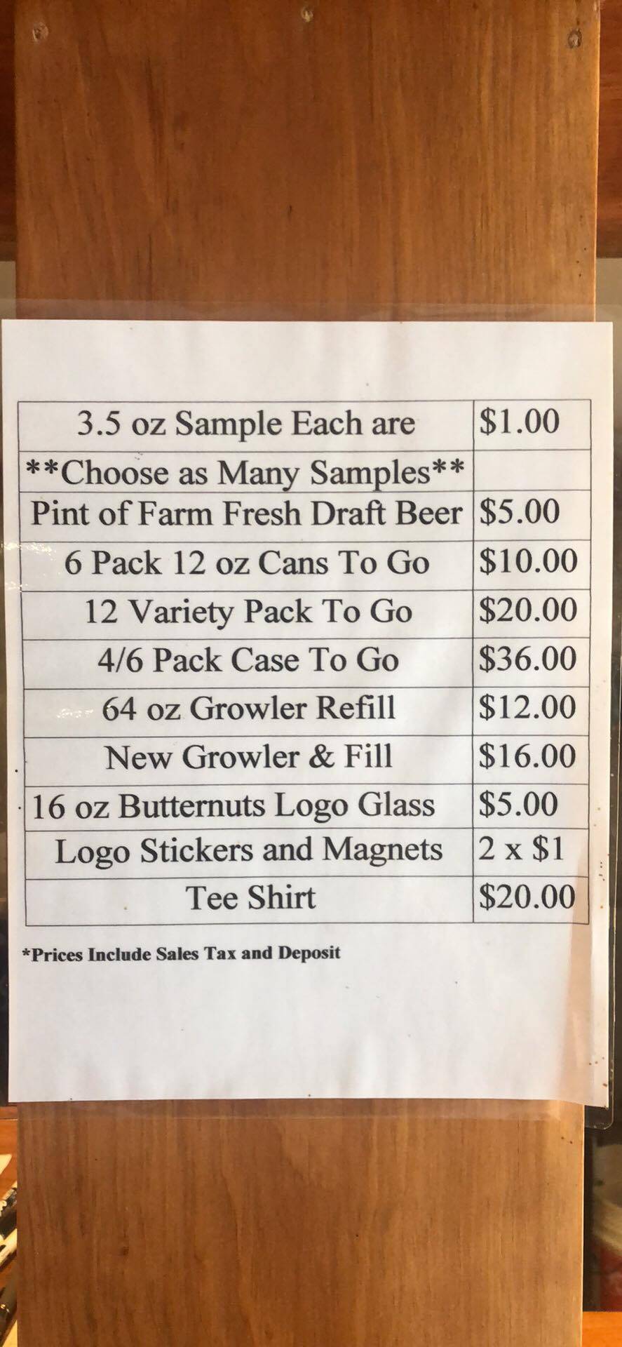 Menu at Butternuts Beer & Ale pub & bar, Garrattsville