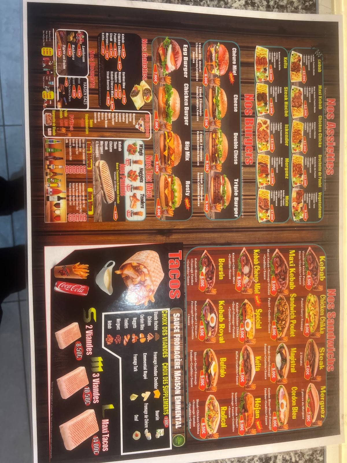 Menu au Byzance fast food, Laon