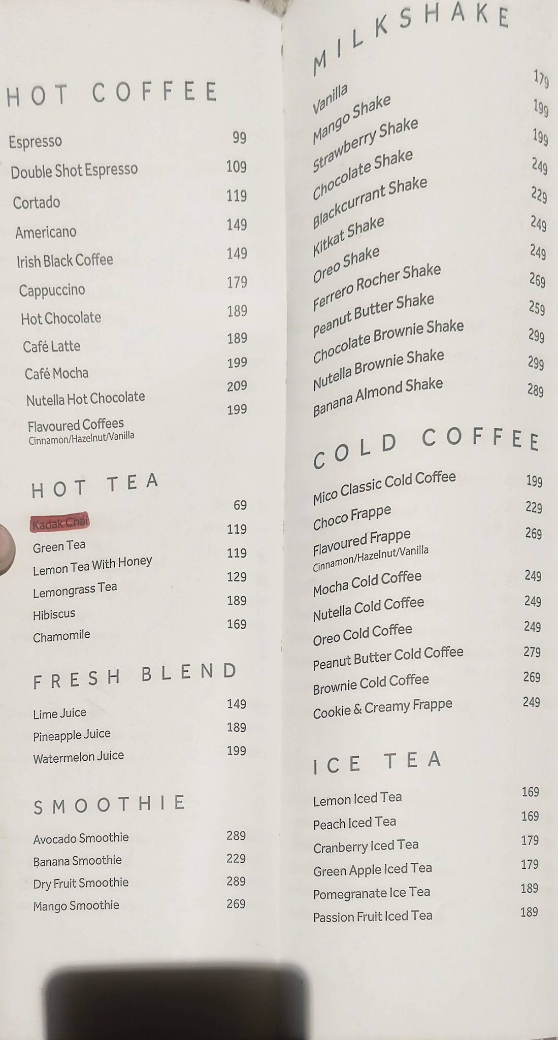 Menu at CAFÉ MICO, Hyderabad