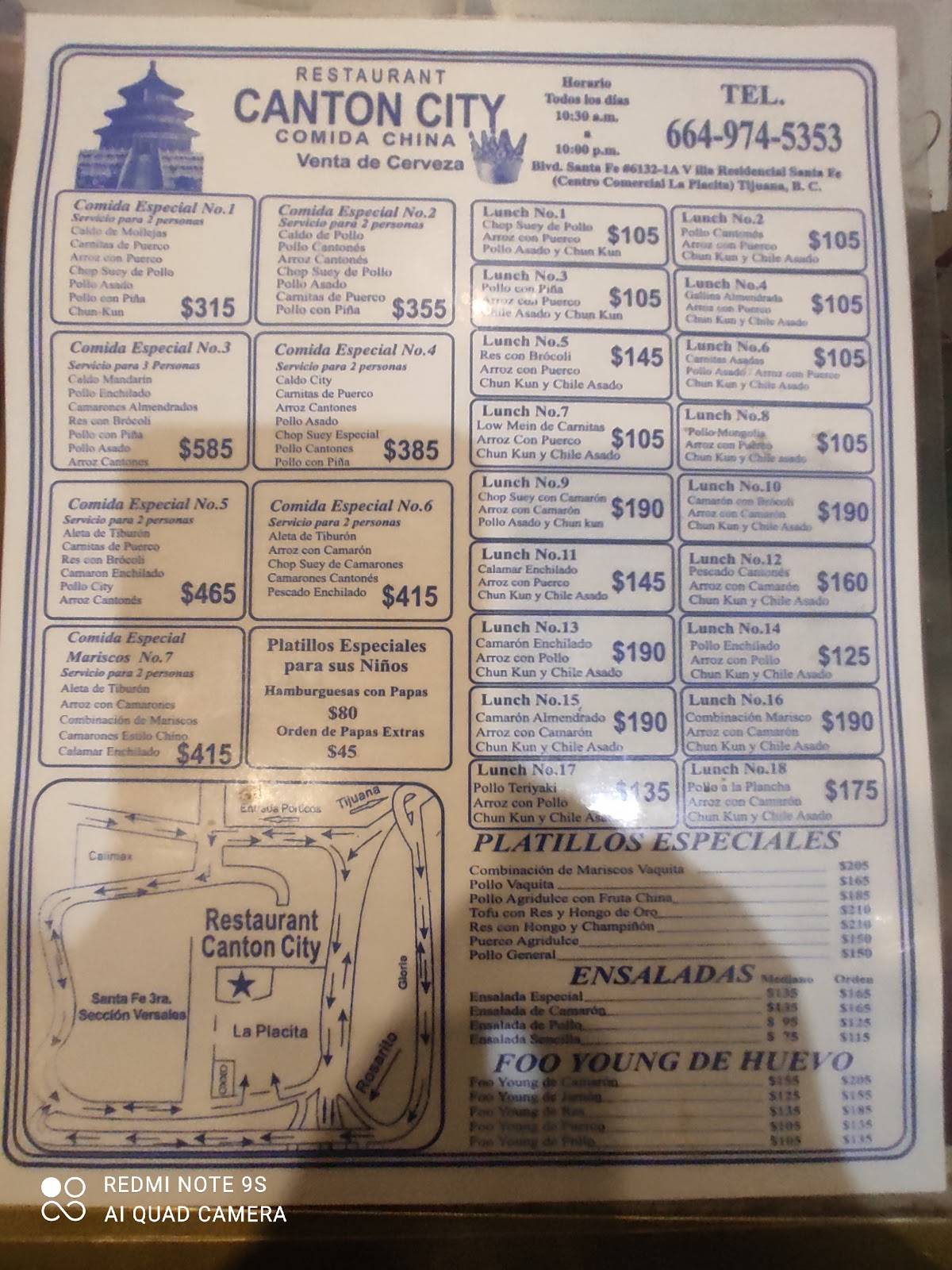 Carta del restaurante CANTON CITY COMIDA CHINA, Tijuana, Blvd. Sta. Fe ...