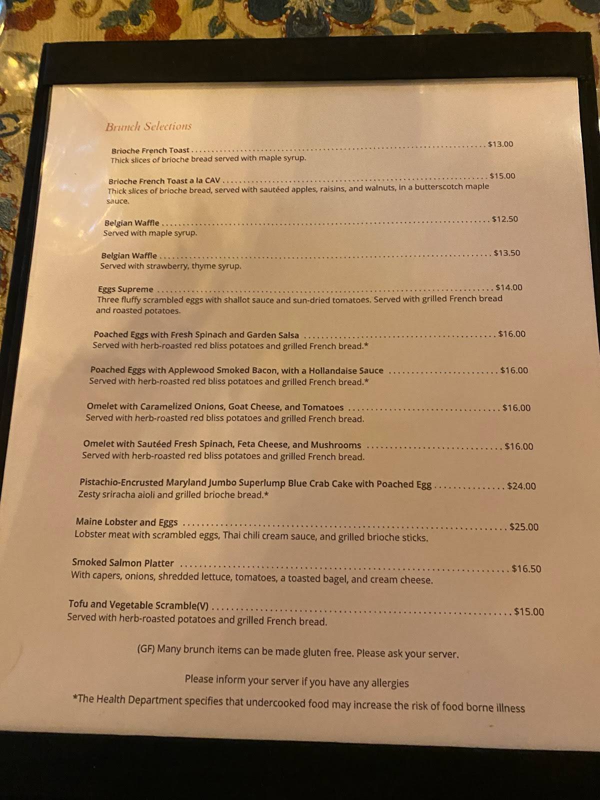 Menu at CAV Restaurant, Providence