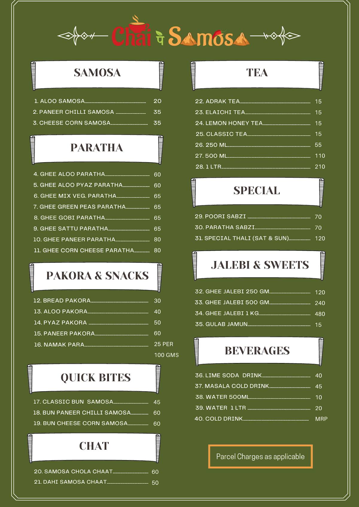 Menu at CHAI PE SAMOSA, Bengaluru