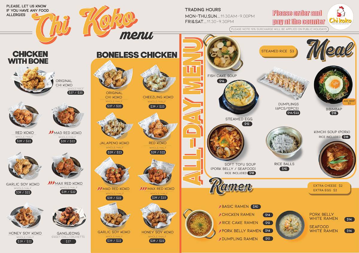 Menu at CHI KOKO restaurant, Hurstville