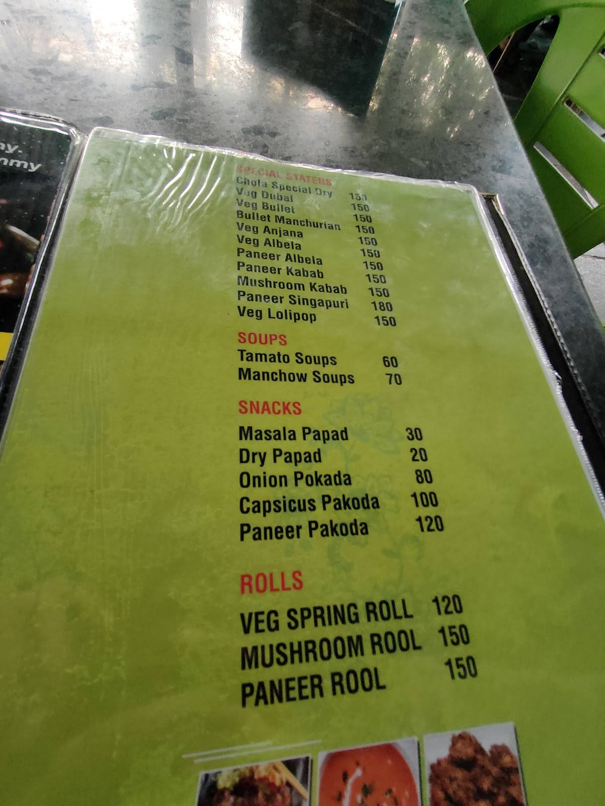 Menu at CHOLA CHATS & CHINESE, Ballari