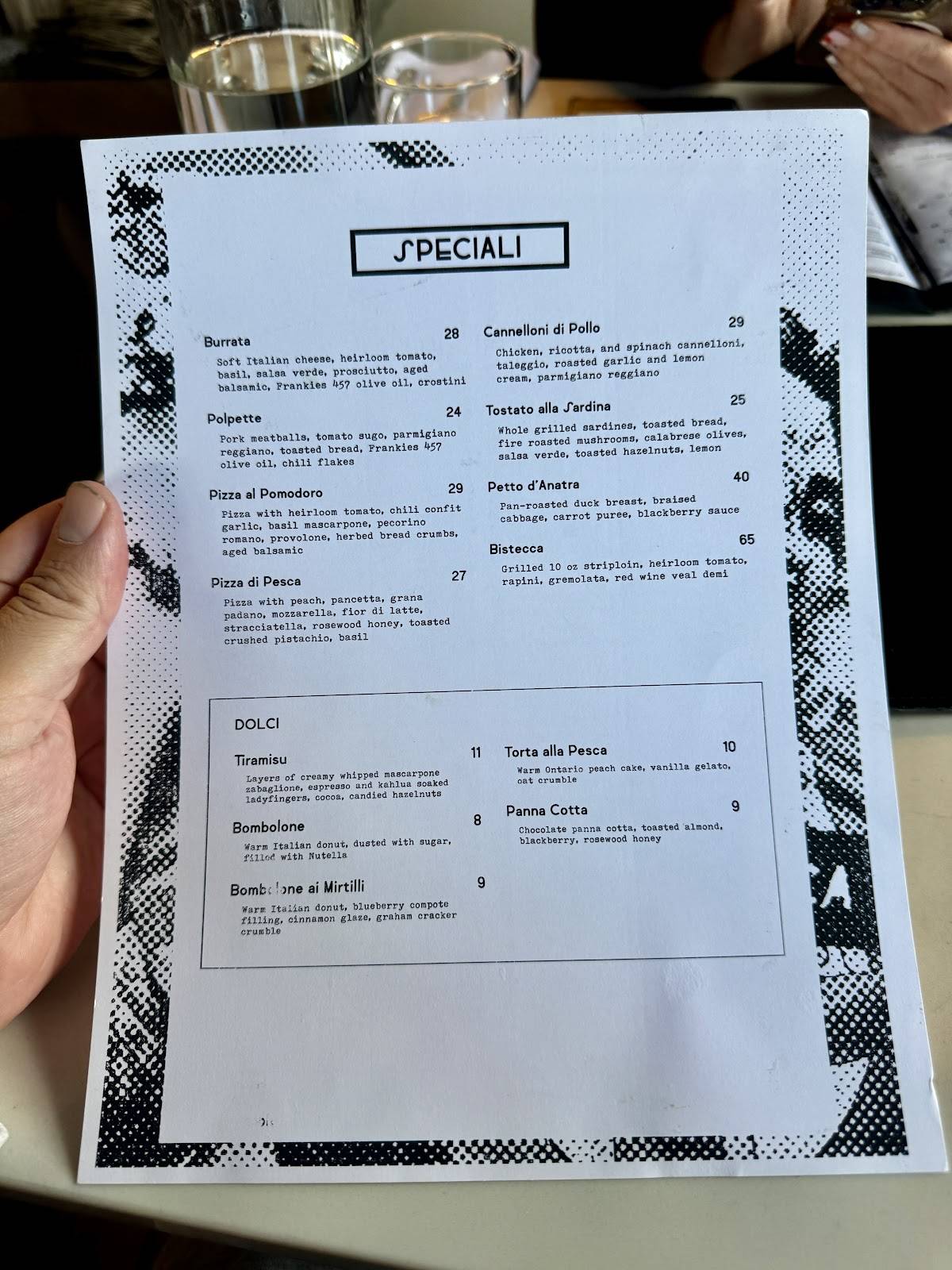 Menu at CIMA Enoteca restaurant, Hamilton
