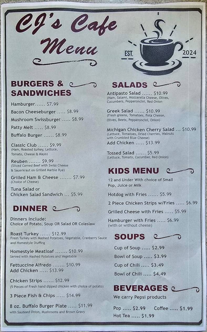 Menu at CJ's Cafe, Yale