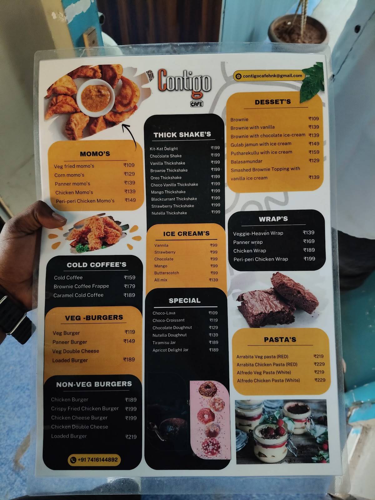 Menu at CONTIGO CAFE, Hanamkonda