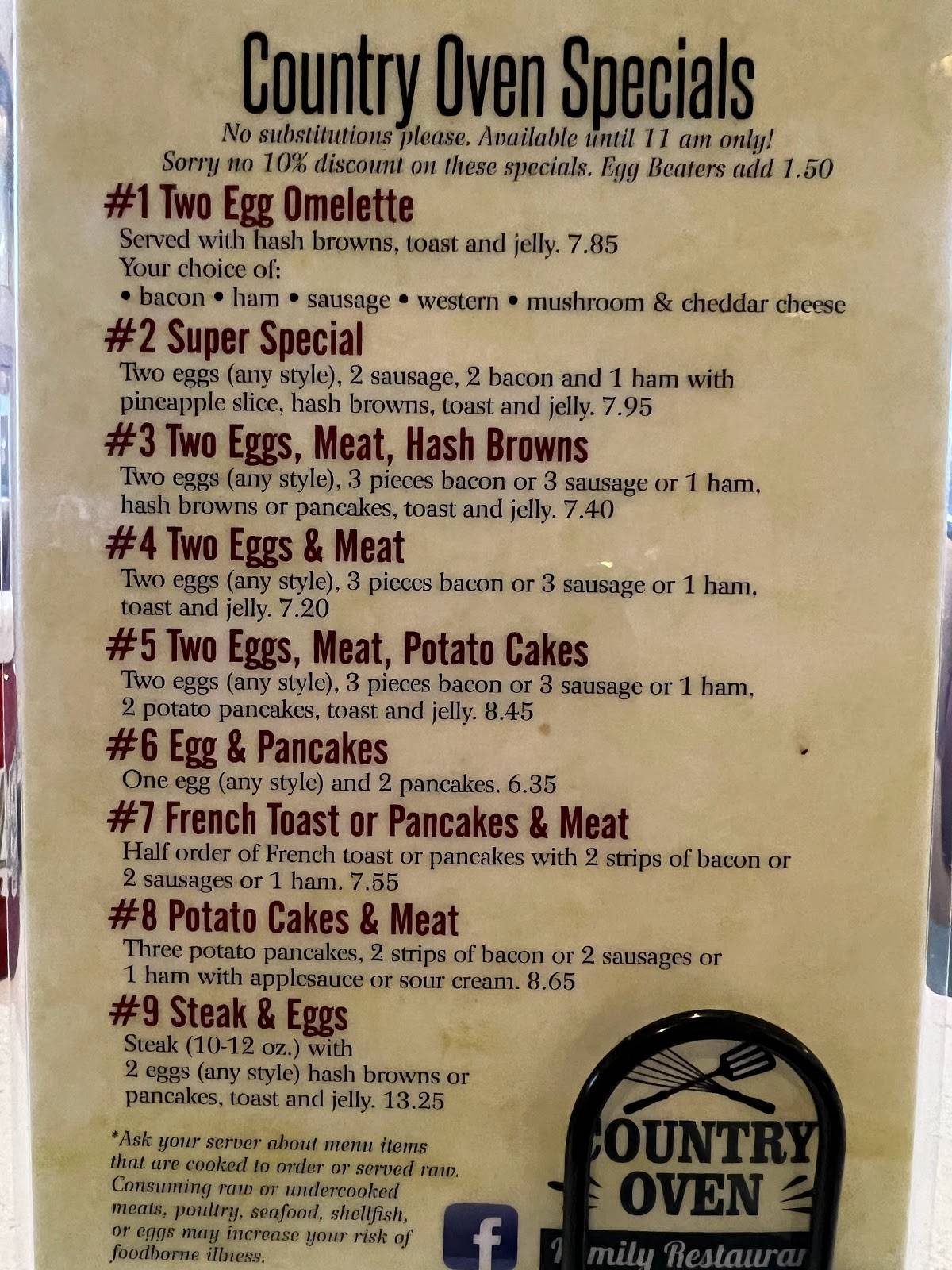 Menu at COUNTRY OVEN restaurant, Warren, Hoover Rd