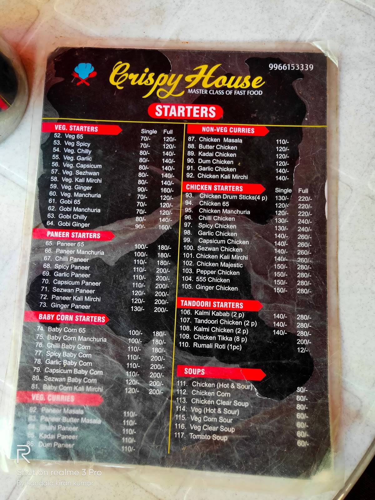 Menu at CRISPY HOUSE, Hyderabad, 9FXP+FM3