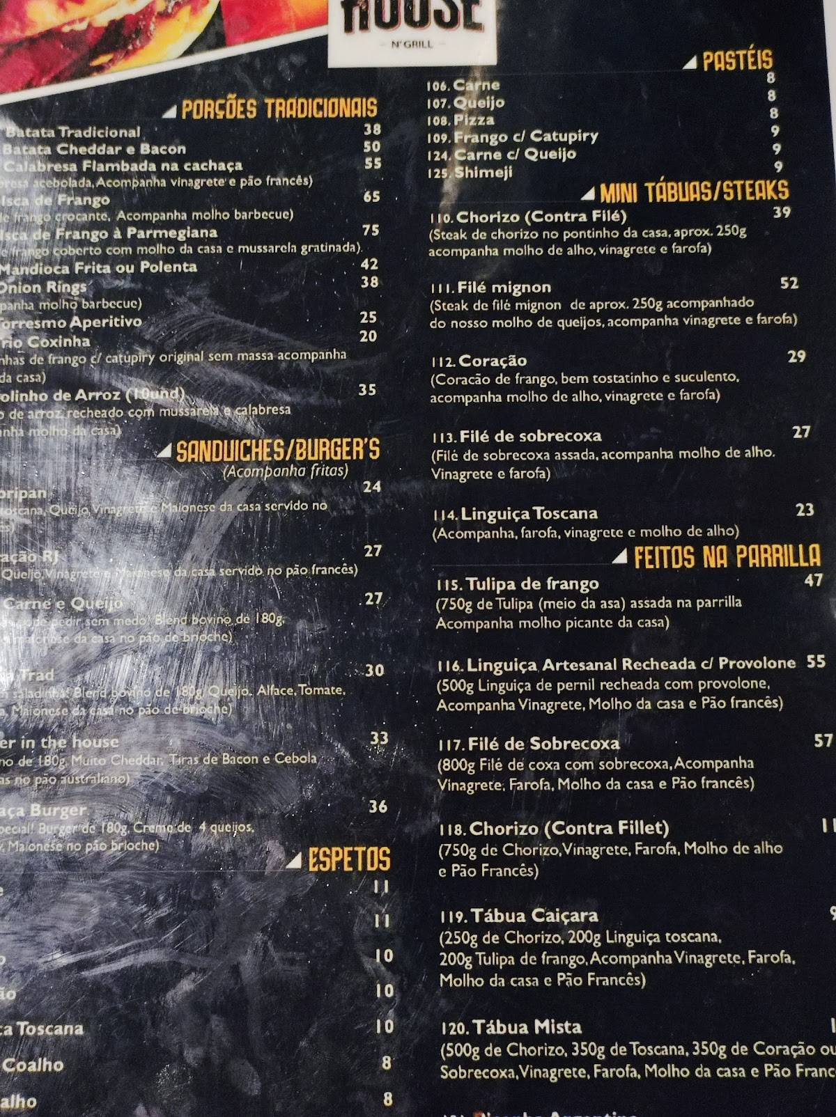 Menu em Cachaça House clube, Santos