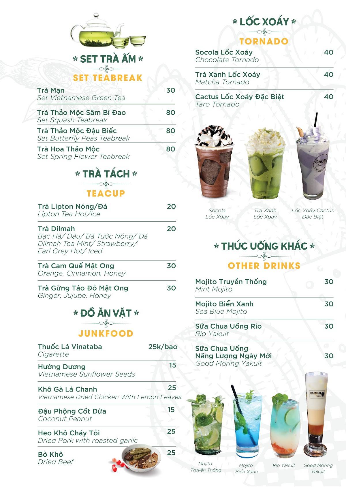 Menu at Cactus Coffee Vĩnh Yên (Xương Rồng Xanh) cafe, Vinh Yen