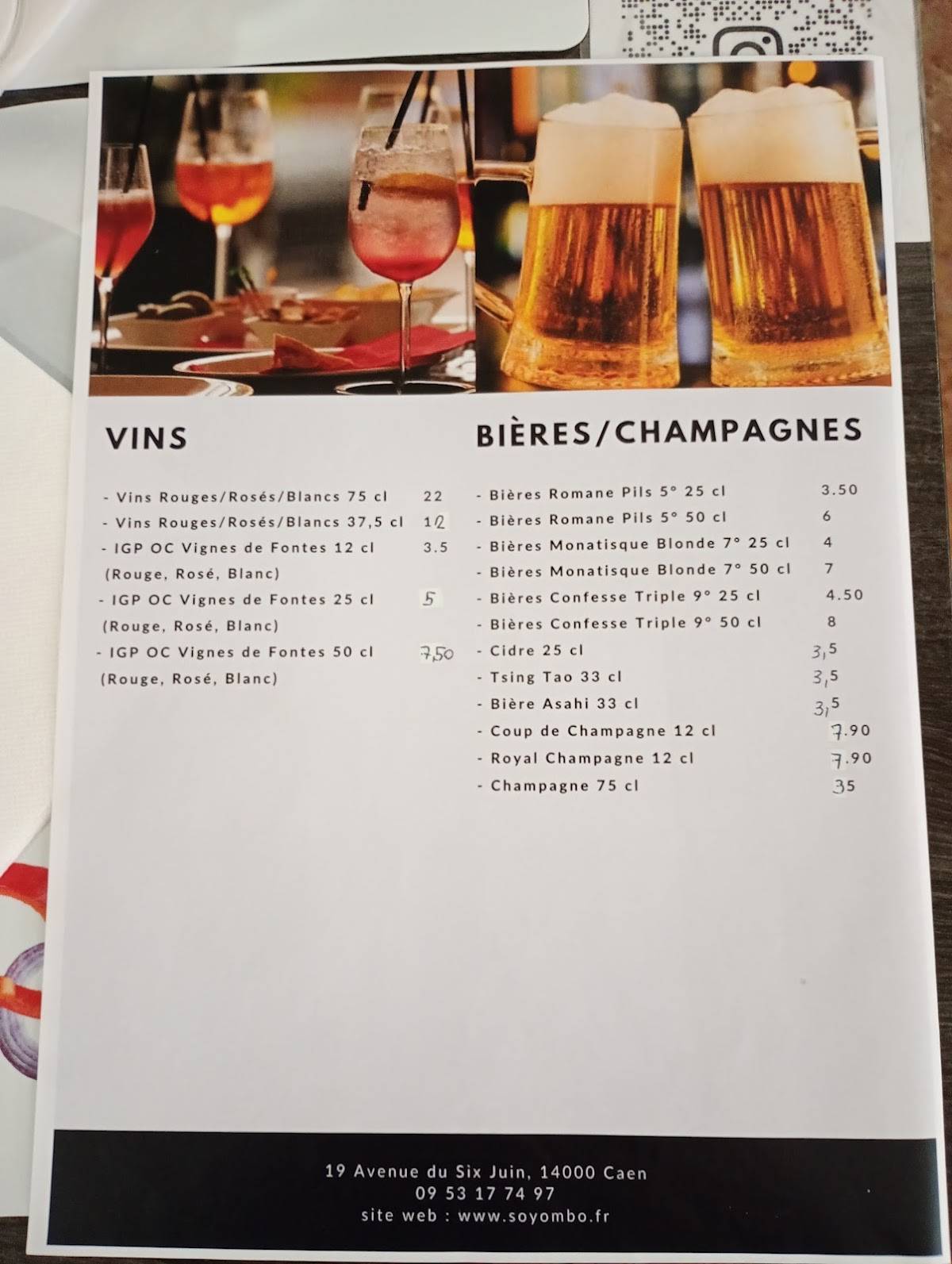 Menu au Restaurant asiatique-Bar Tapas Soyombo, Caen