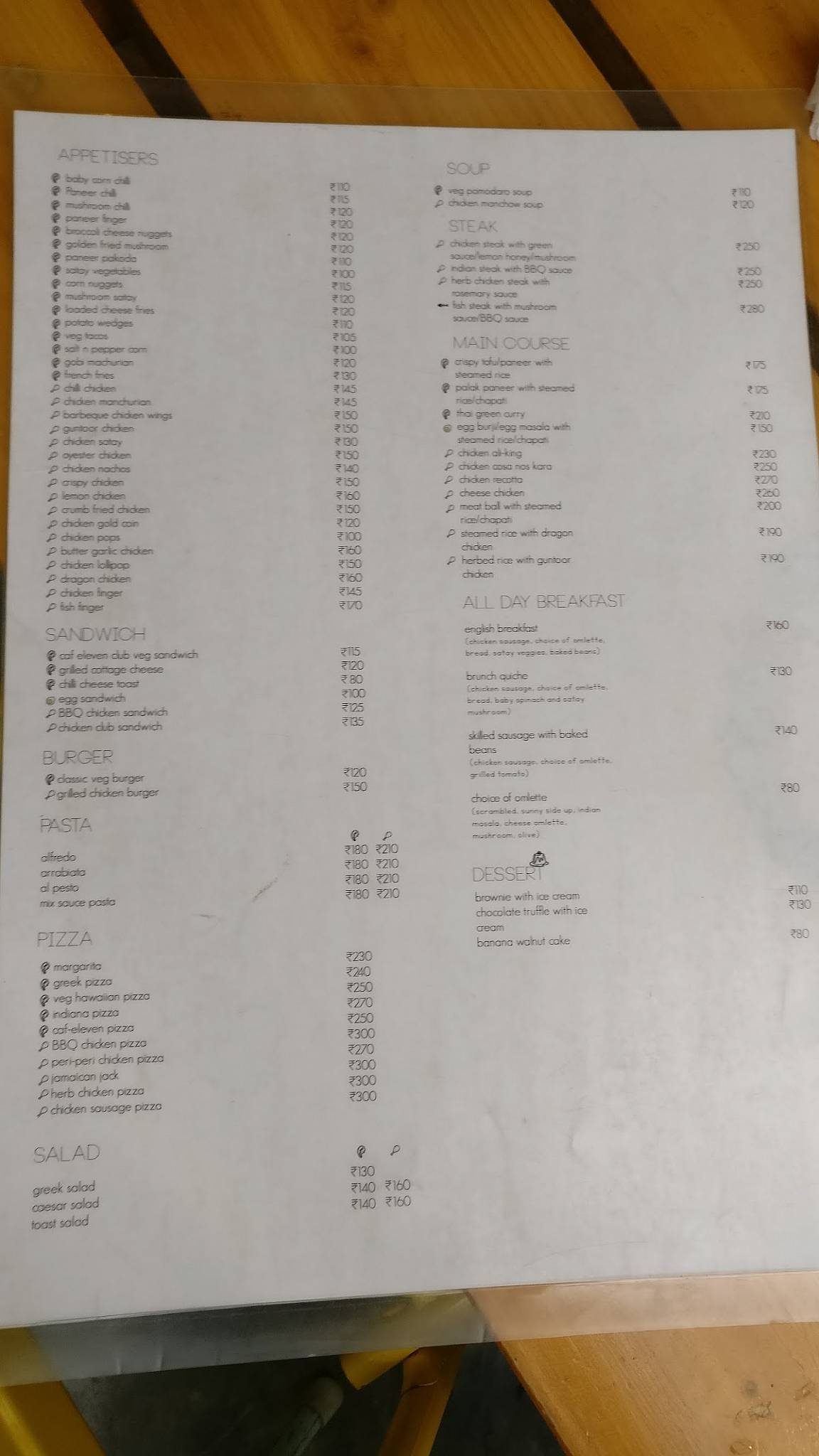 Menu at Caf-Eleven, Bengaluru