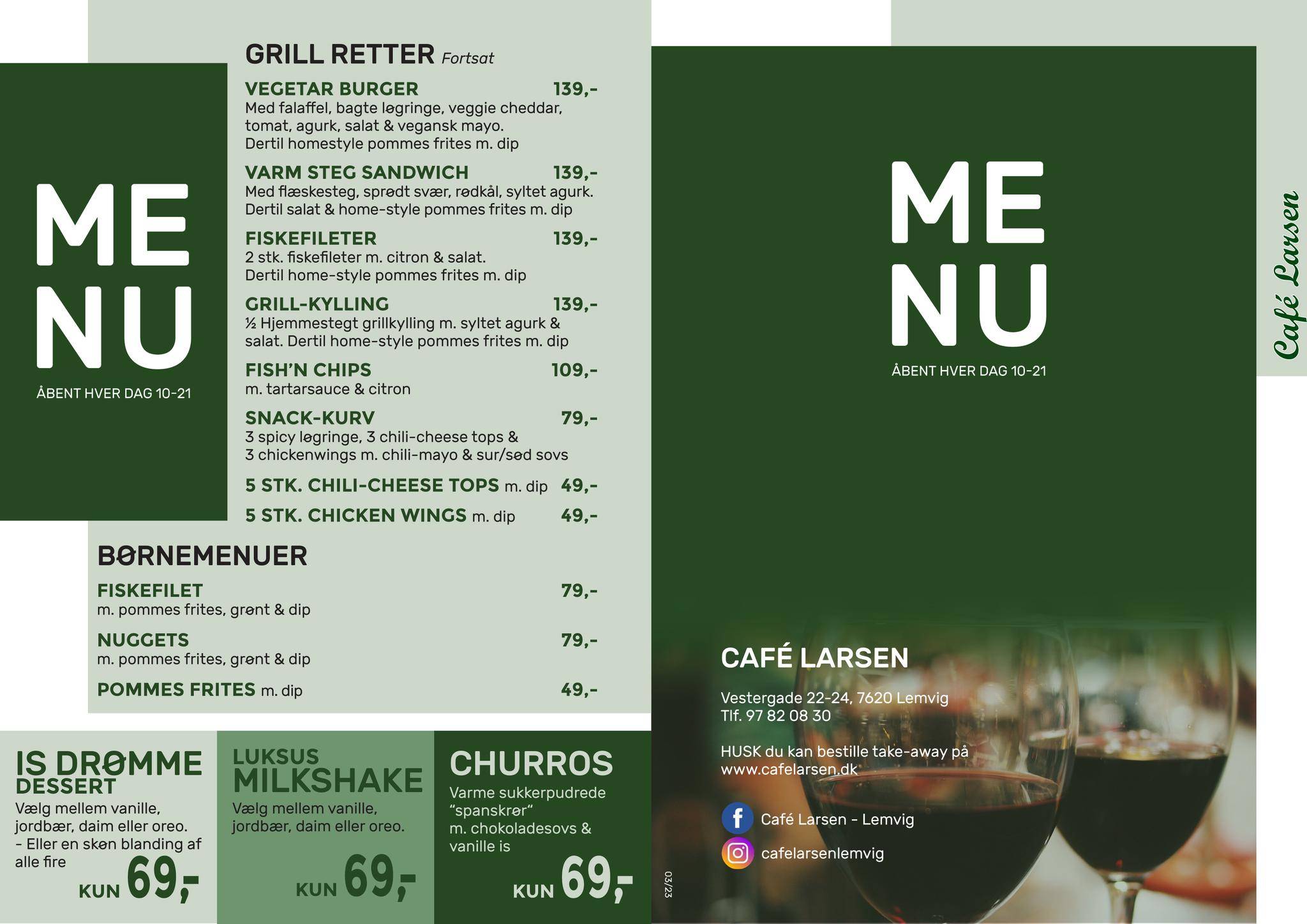 Menu at Café Larsen cafe, Lemvig