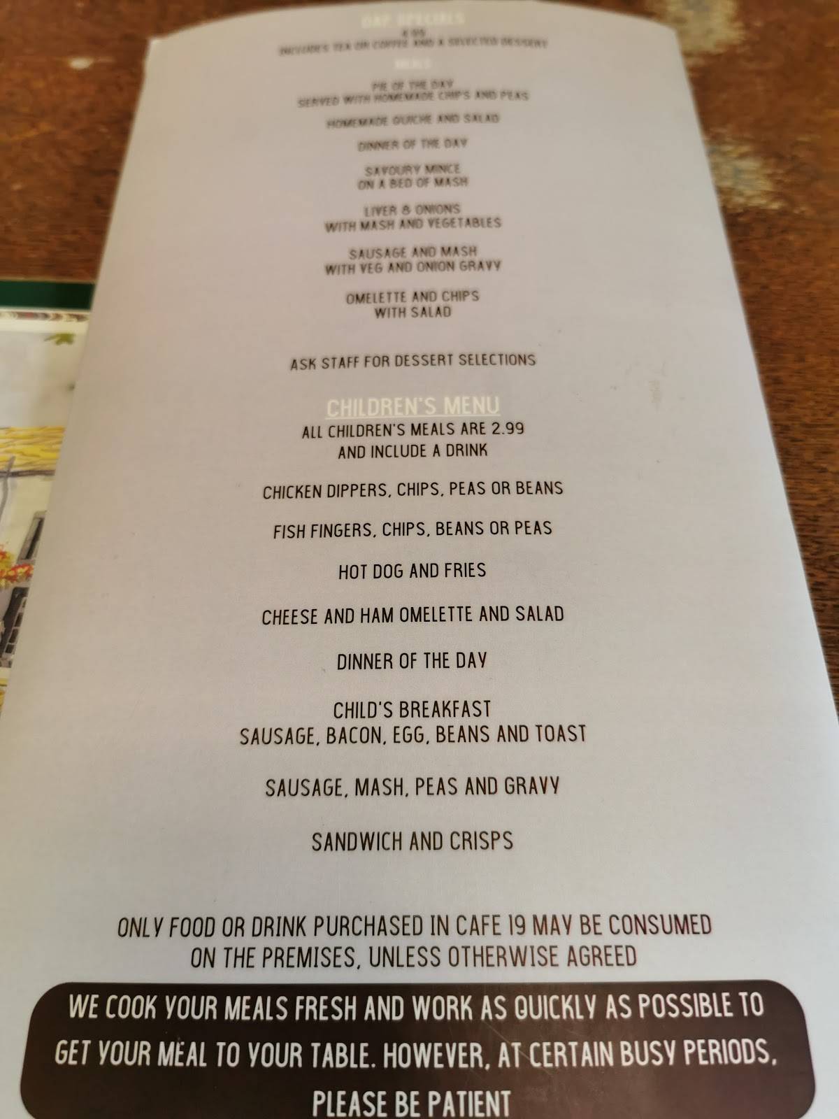 Menu at Cafe 19, Wakefield, 7 Cross Square