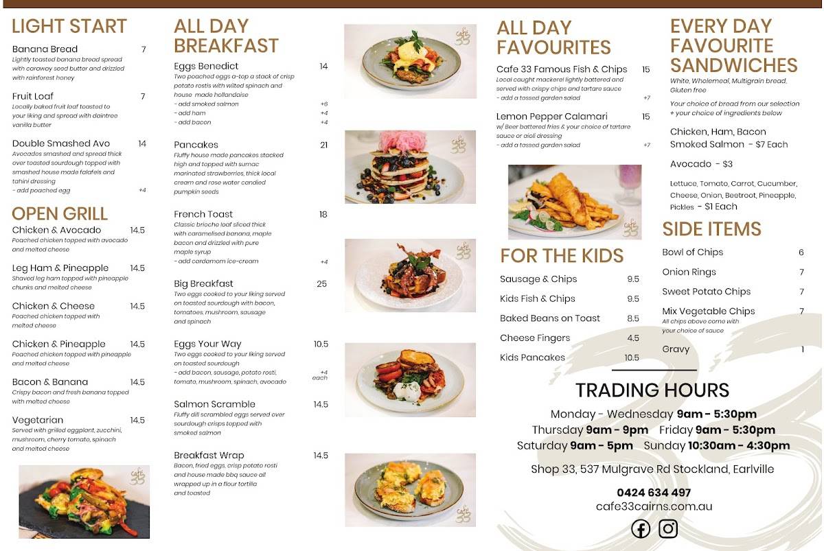 Menu at Cafe 33 Cairns, Earlville