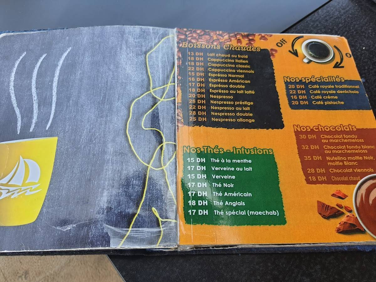 Menu at Aiman Jet Park cafe, El Hoceima