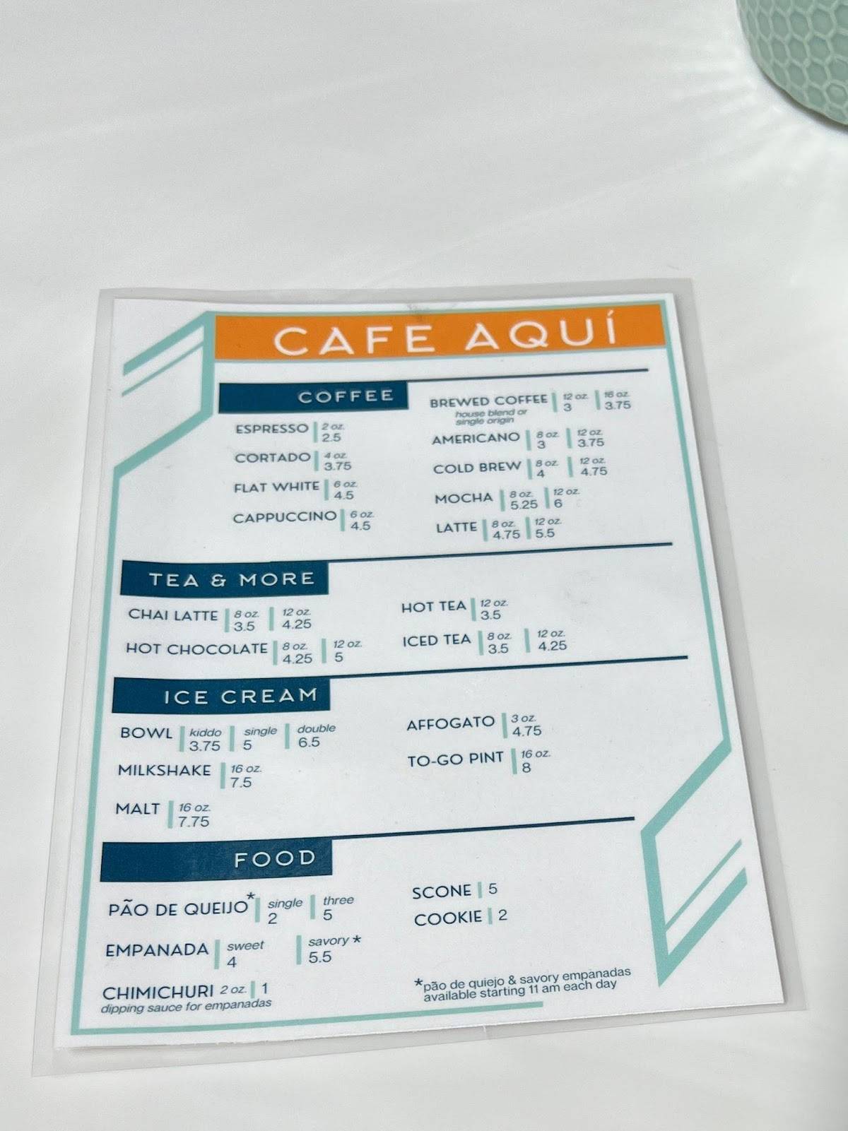 Menu at Café Aquí cafe, Rochester