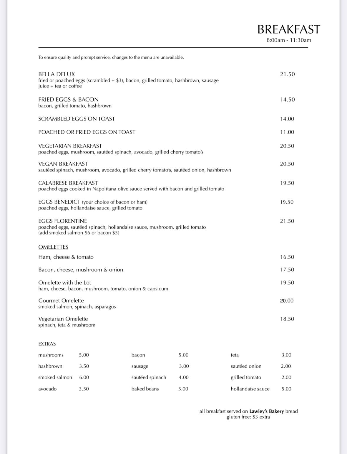 Menu at Cafe Bella Rosa, Carlisle