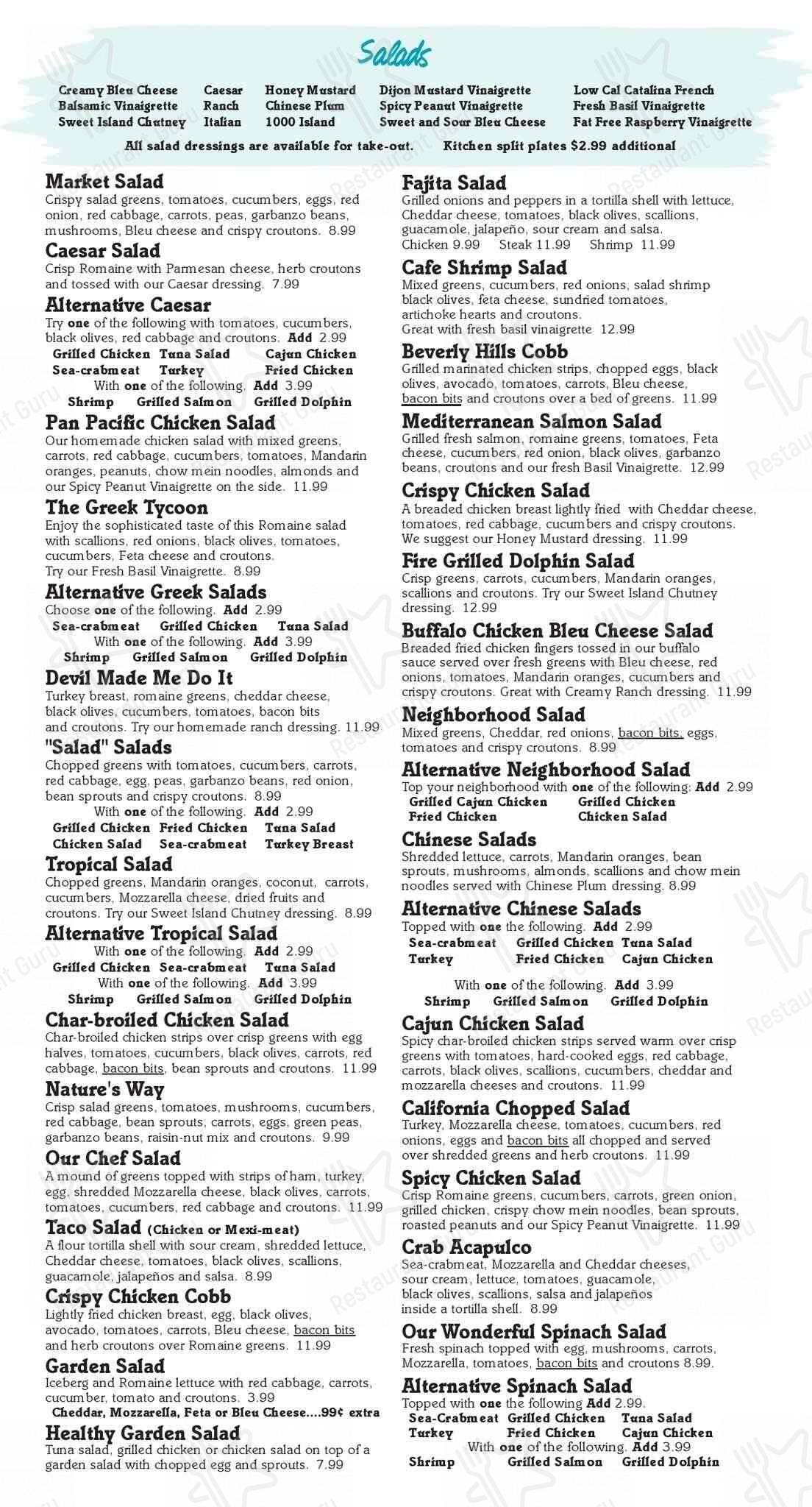 Menu at Beverly Hills Cafe, Davie, Cleary Blvd