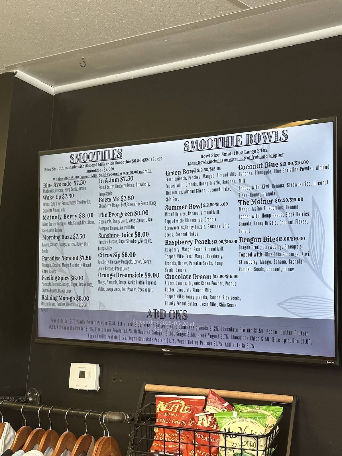Menu at Brewer Nutrition cafe, Brewer