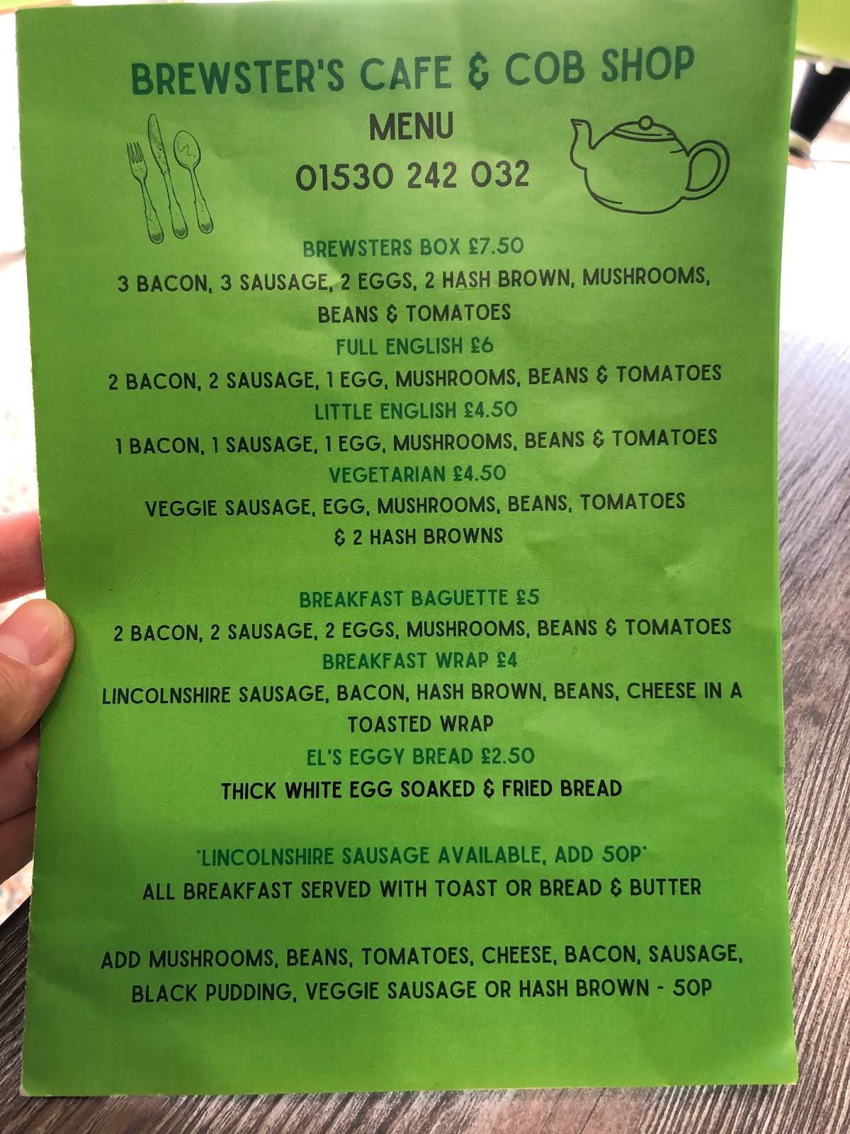 Menu at Brewsters Café & Cob Shop cafe, Markfield
