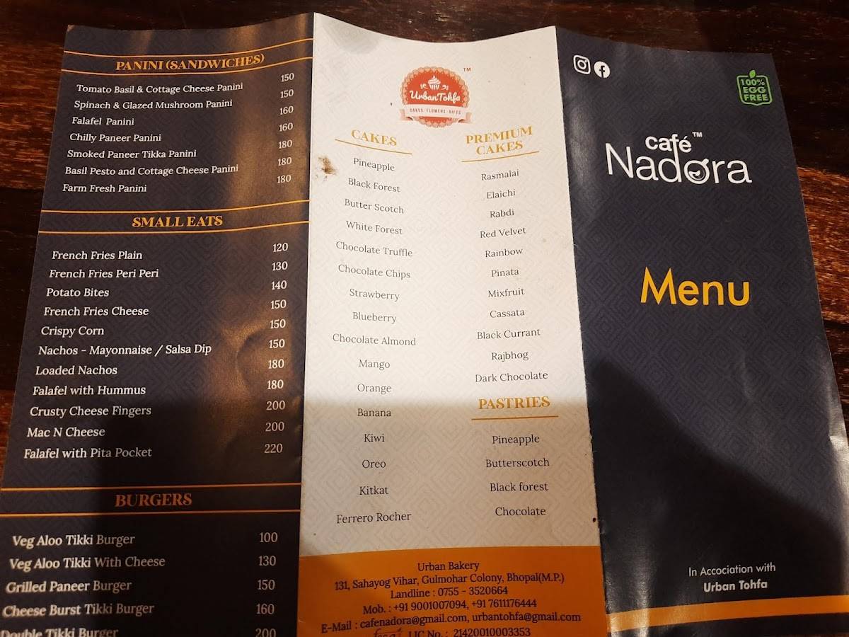 Menu at Café Nadora, Bhopal