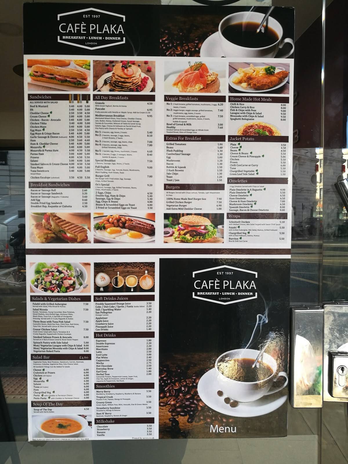 Menu at Cafe Plaka, London