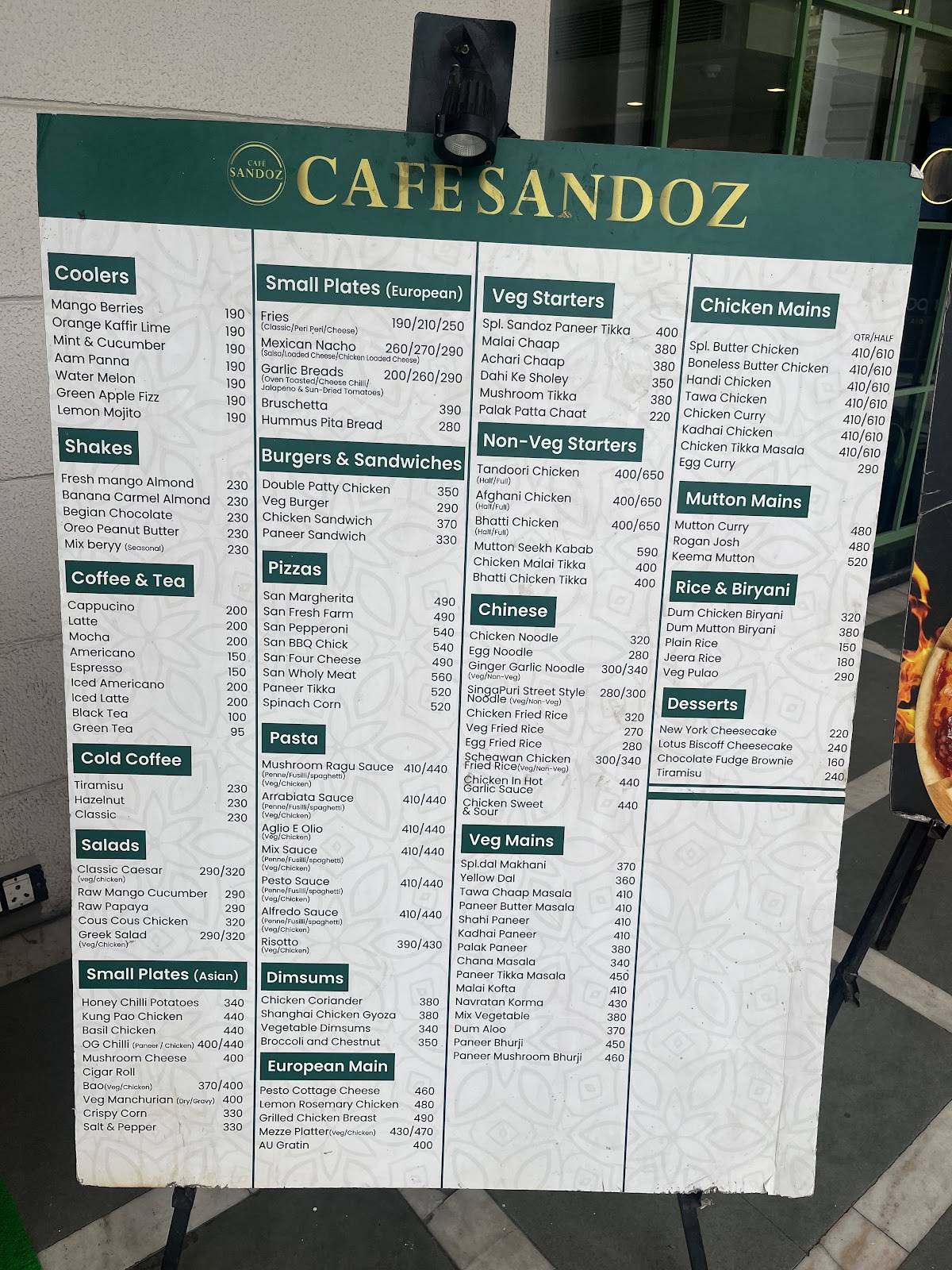 Menu at Cafe Sandoz, New Delhi, N-7, ground floor