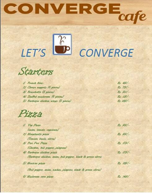 Menu at Converge Cafe, Greater Noida