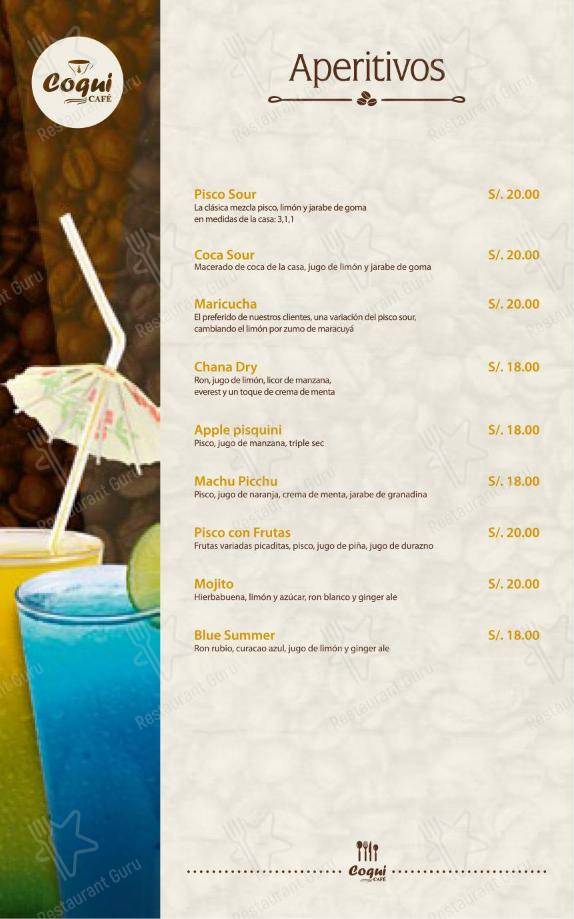 Carta de Coqui Café, Huancayo, Av. Ferrocarril 1035