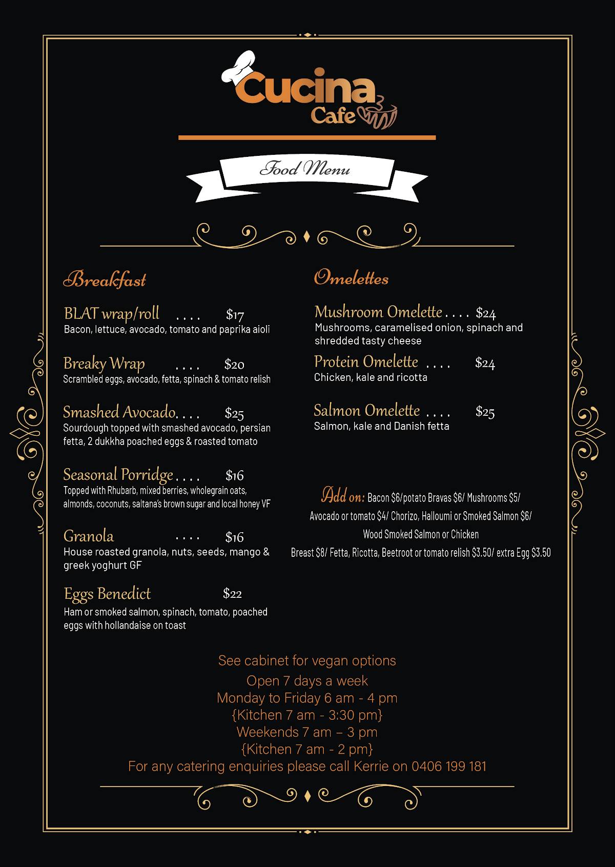 Menu at Cucina cafe, Thirroul