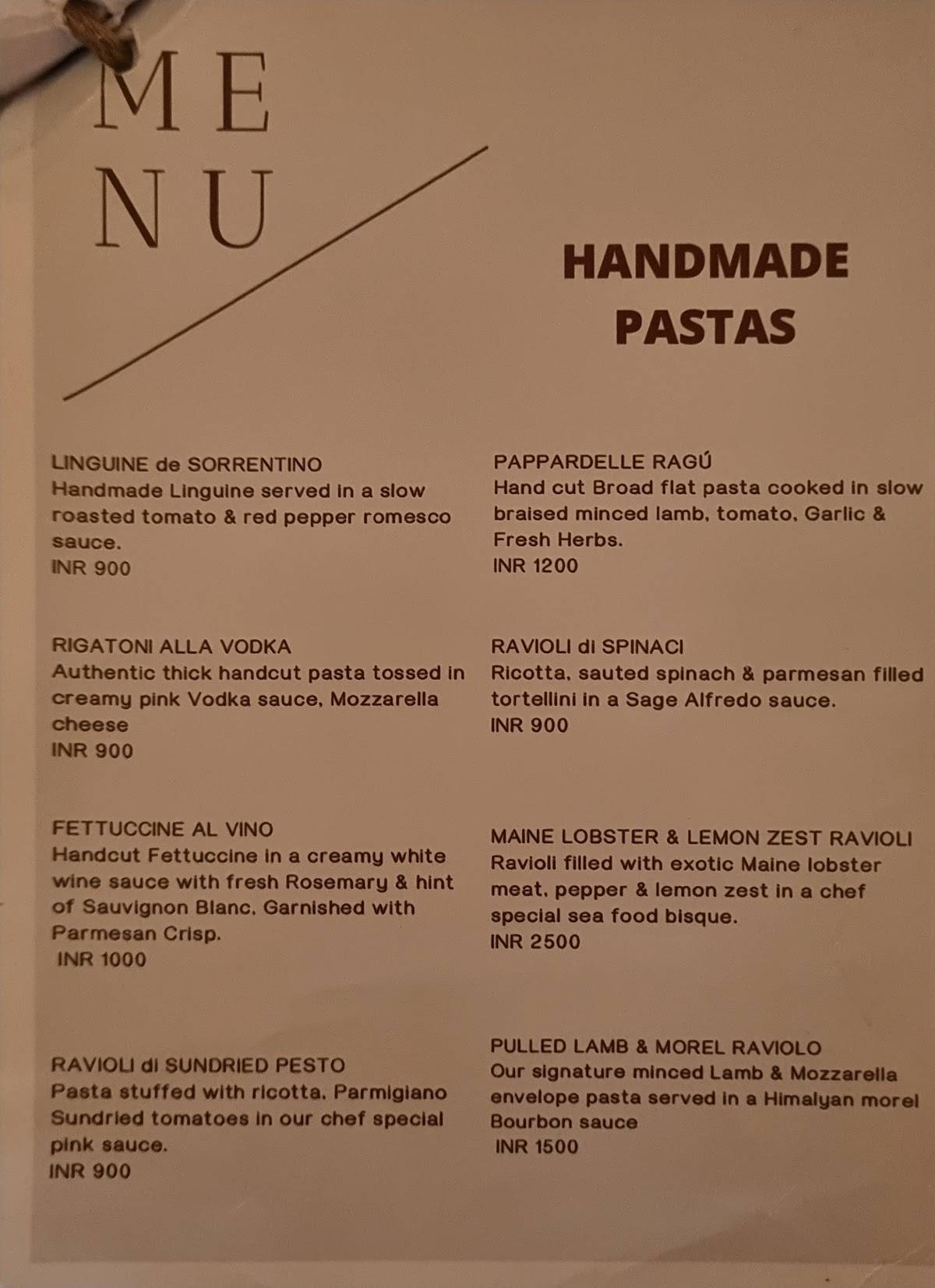 Menu at Café Dali, New Delhi