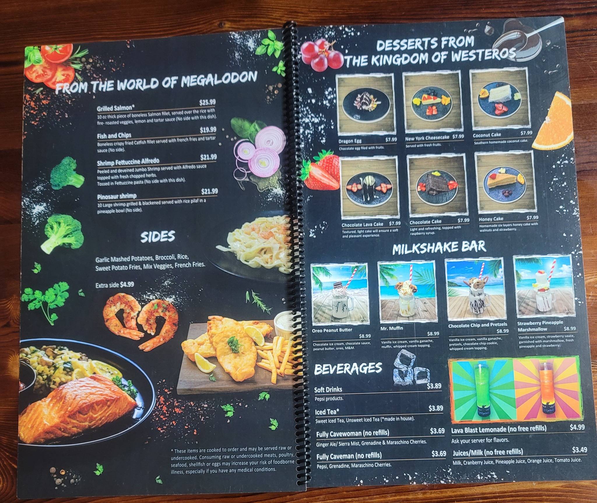 Menu at DinoLand Cafe, Myrtle Beach