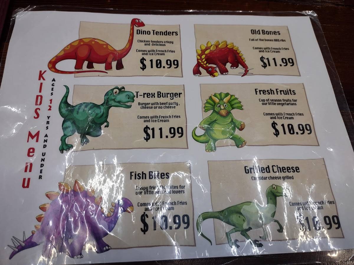 Menu at DinoLand Cafe, Myrtle Beach