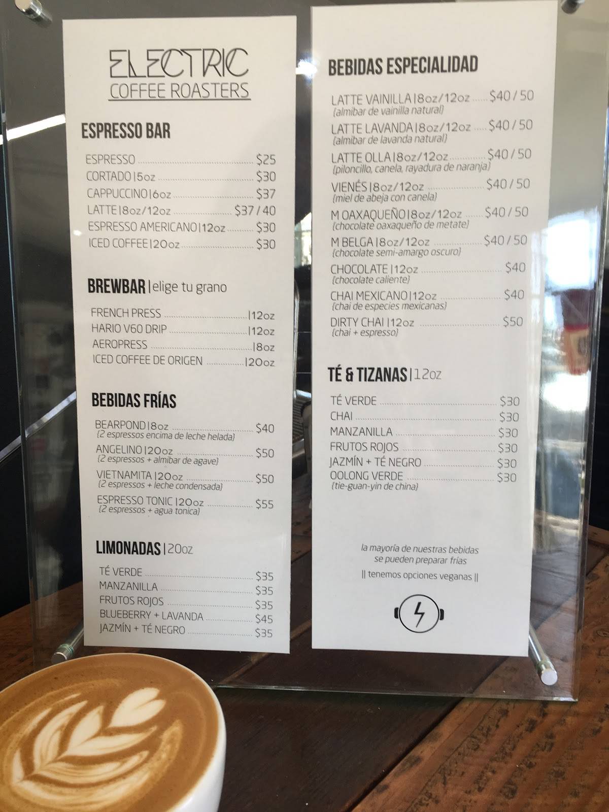 Carta del café ELECTRIC COFFEE ROASTERS, Tijuana, Av. Hipódromo 9- A-9- A