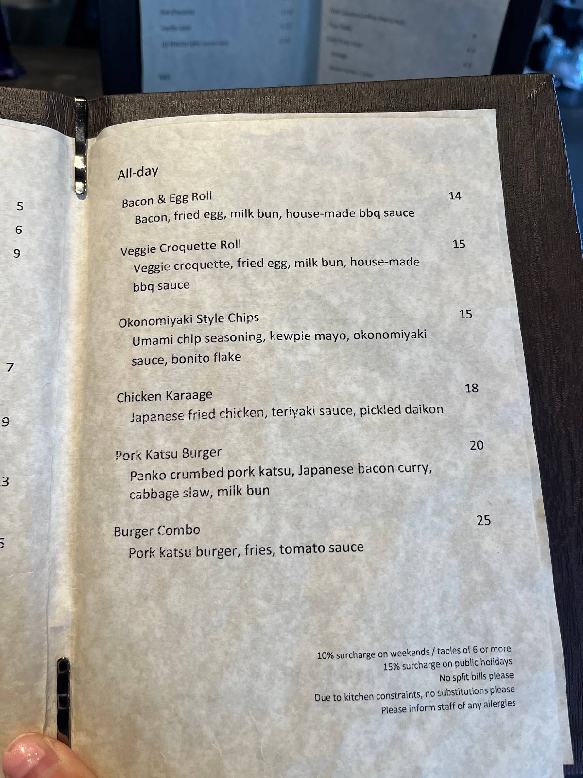 Menu at Edition Roasters cafe, Sydney, 60 Darling Dr