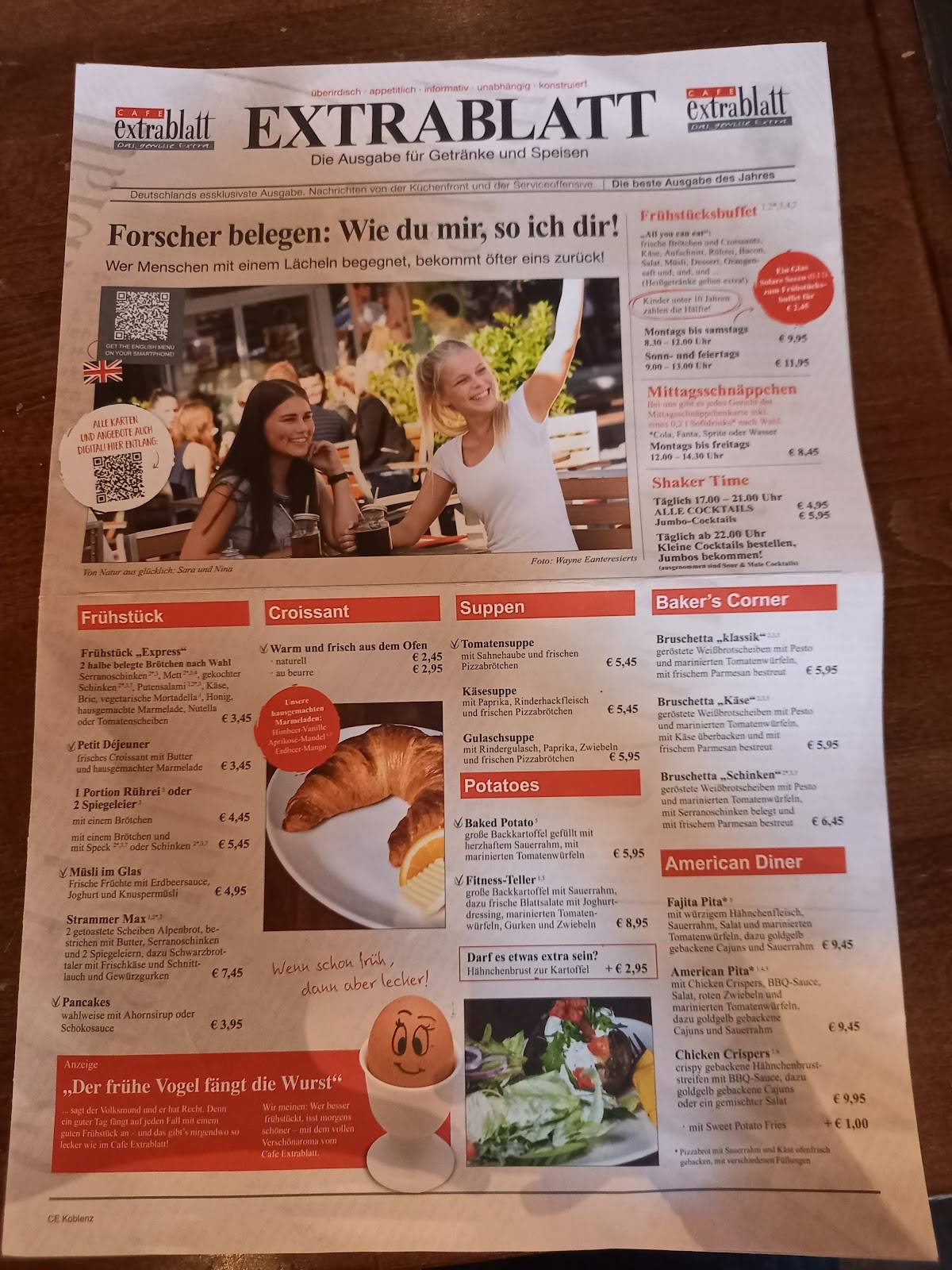 Speisekarte von Café Extrablatt pub & Bar, Koblenz