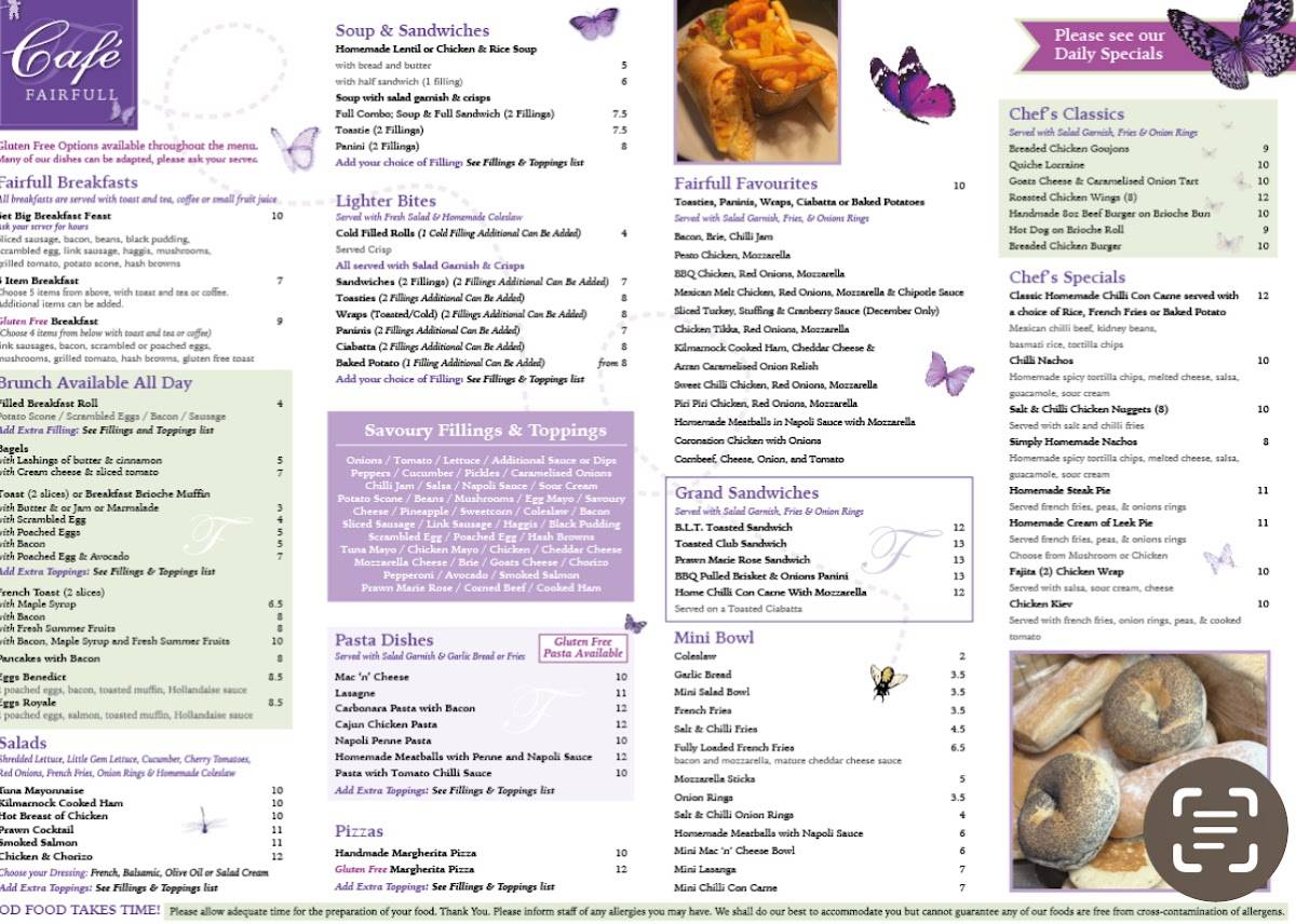 Menu at Cafe Fairfull, Paisley