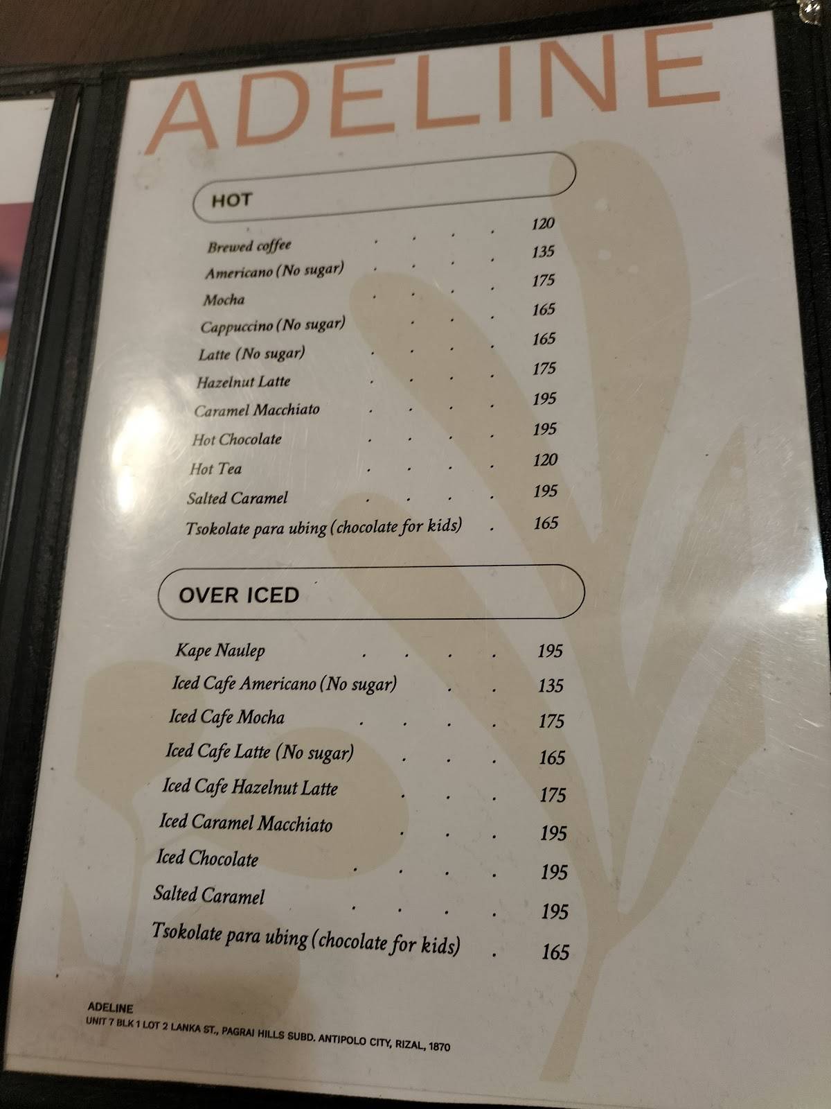 Menu at Cafe Florentine, Antipolo