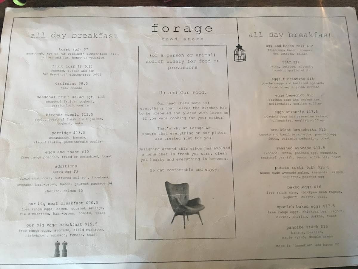 Menu at Forage Food Store cafe, Boronia