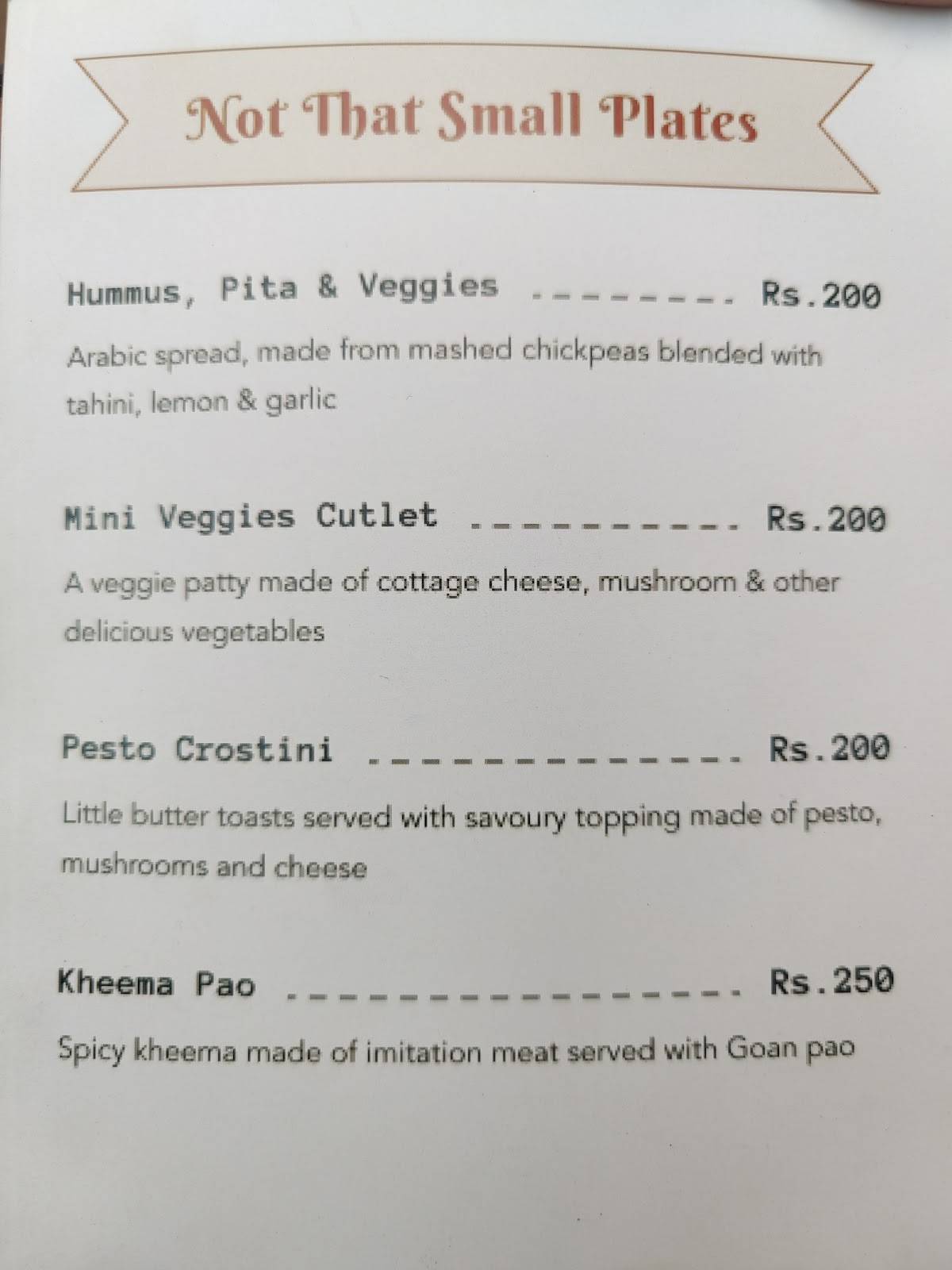 Menu at Cafe Goldspot Goa, Panaji