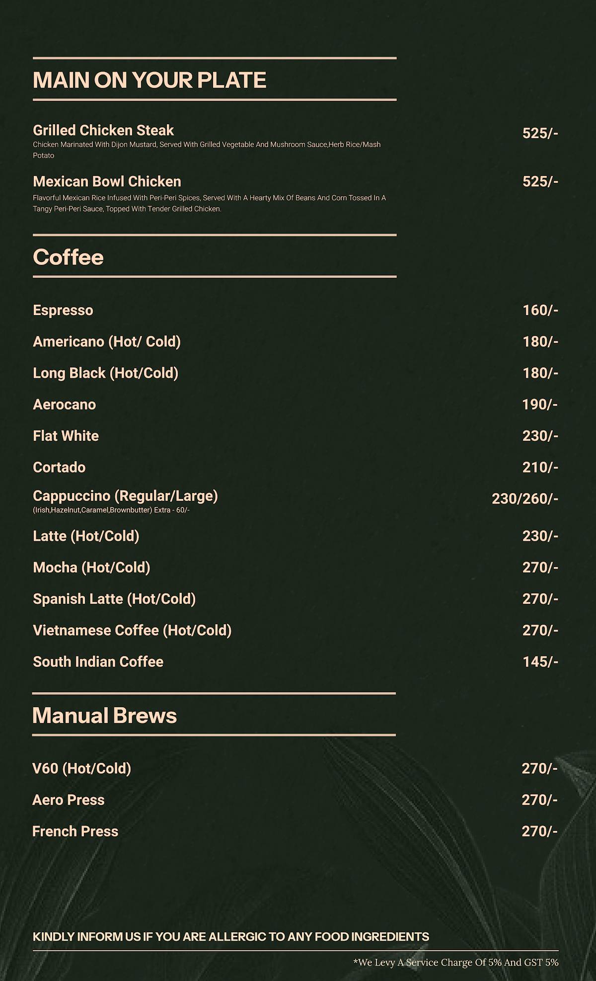 Menu at Grano - Coffee Affairs, Hyderabad
