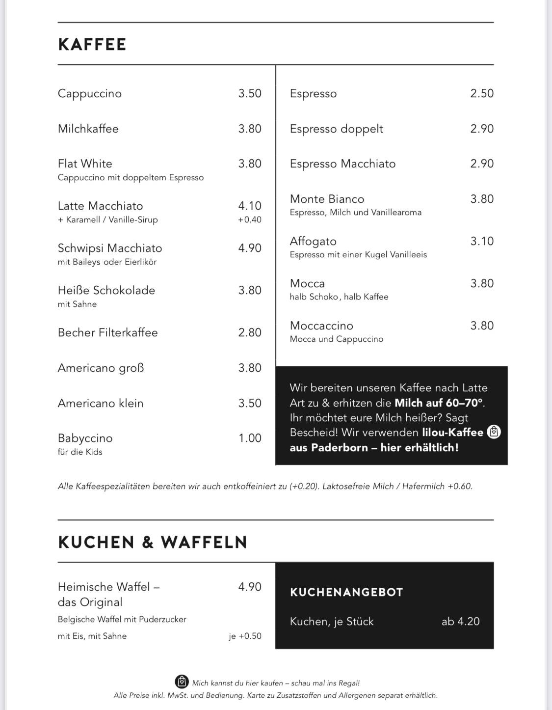 Speisekarte von Cafè Heimisch cafe, Höxter
