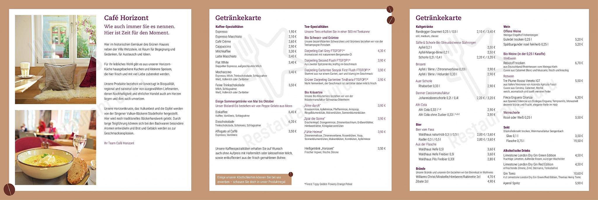 Speisekarte von Café Horizont cafe, Singen (Hohentwiel)